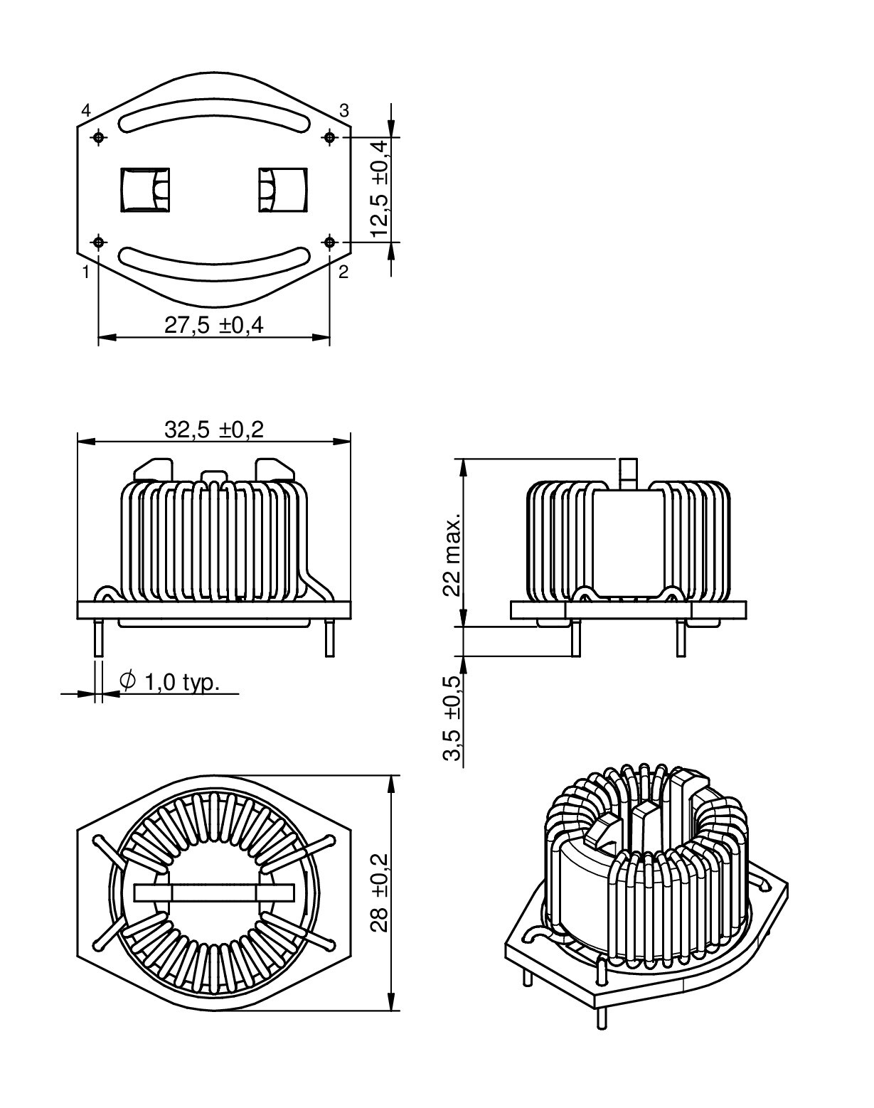 WE CMBH Common Mode Power Line Choke Horizontal Passive Components